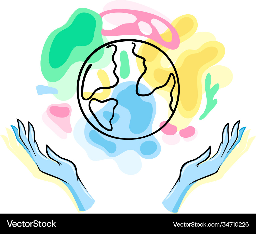 Colorful abstract shapes with hands surrounding Vector Image