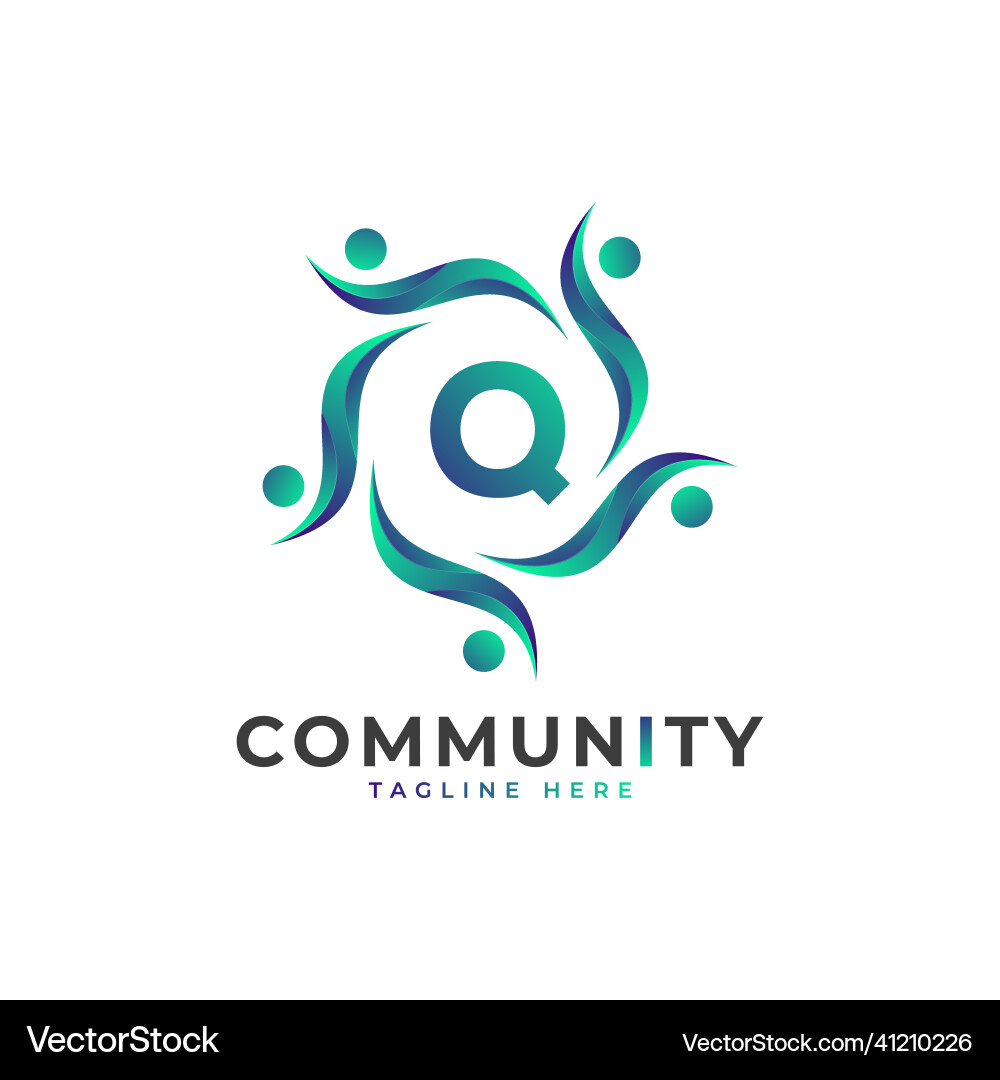 Community initial letter q connecting people logo Vector Image