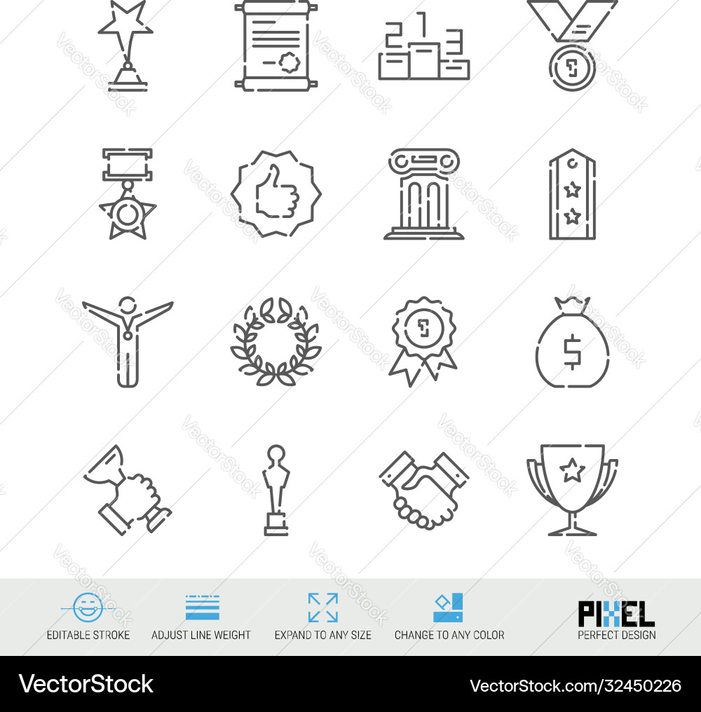 Line icon set awards related linear icons success Vector Image