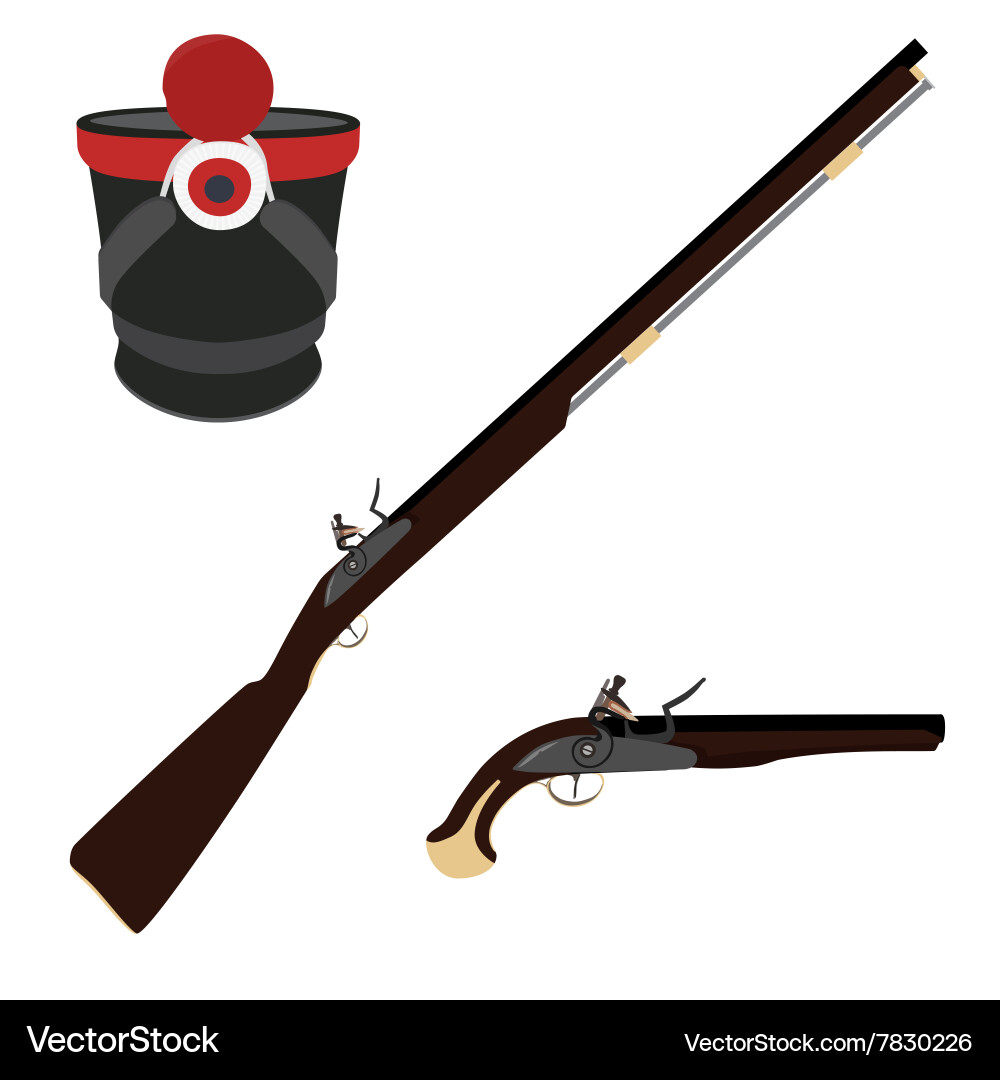 Musket rifle gun and hat Royalty Free Vector Image