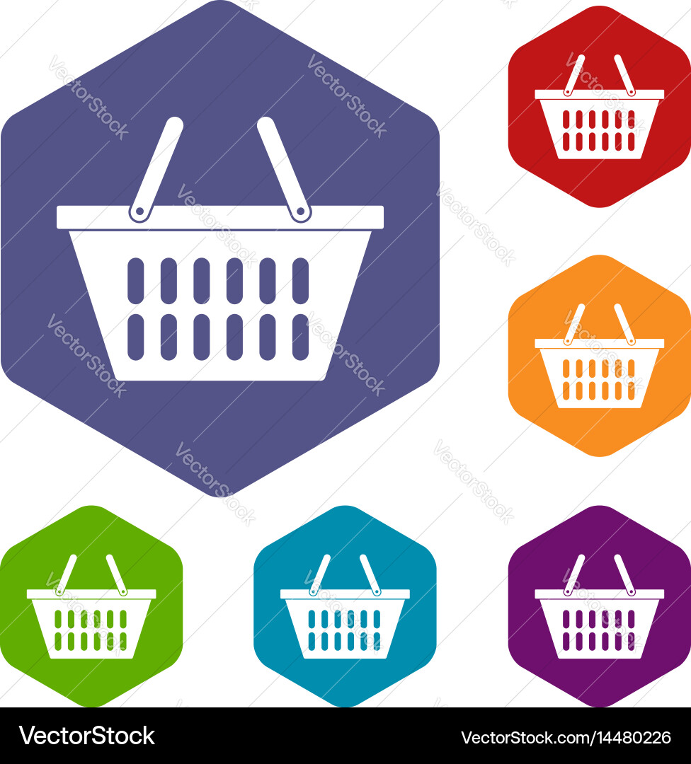 Plastic shopping basket icons set hexagon Vector Image