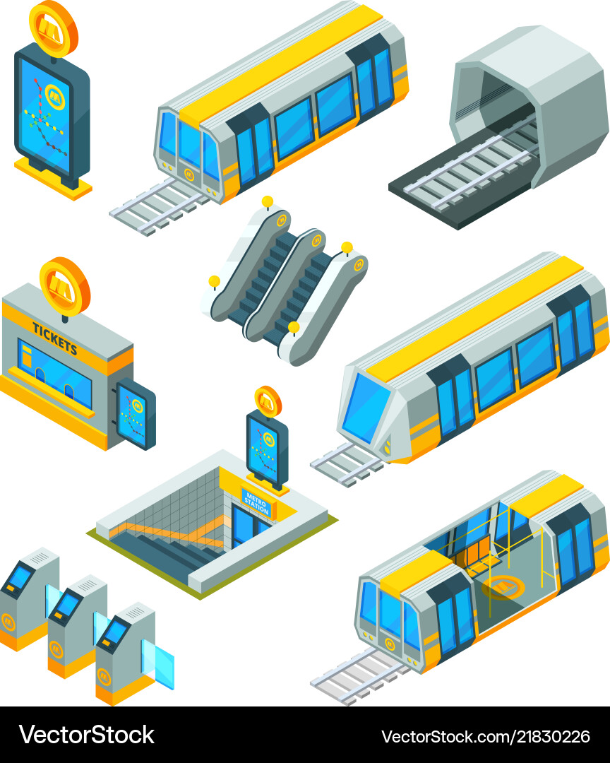 Subway metro elements entrance electric gates Vector Image