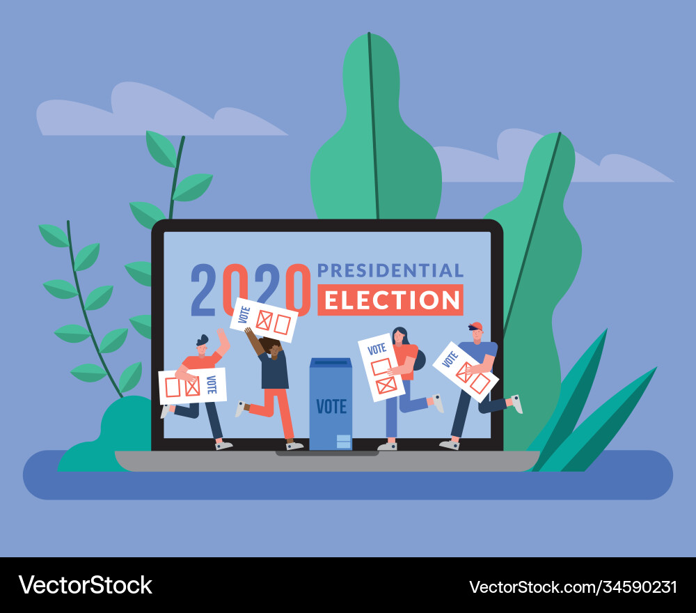 Group voters with voting cards in laptop Vector Image