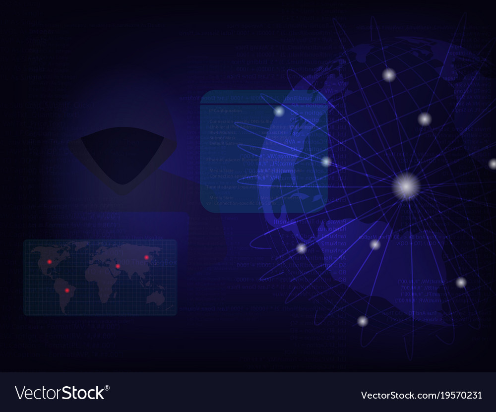 Hacker at work with user interface Royalty Free Vector Image