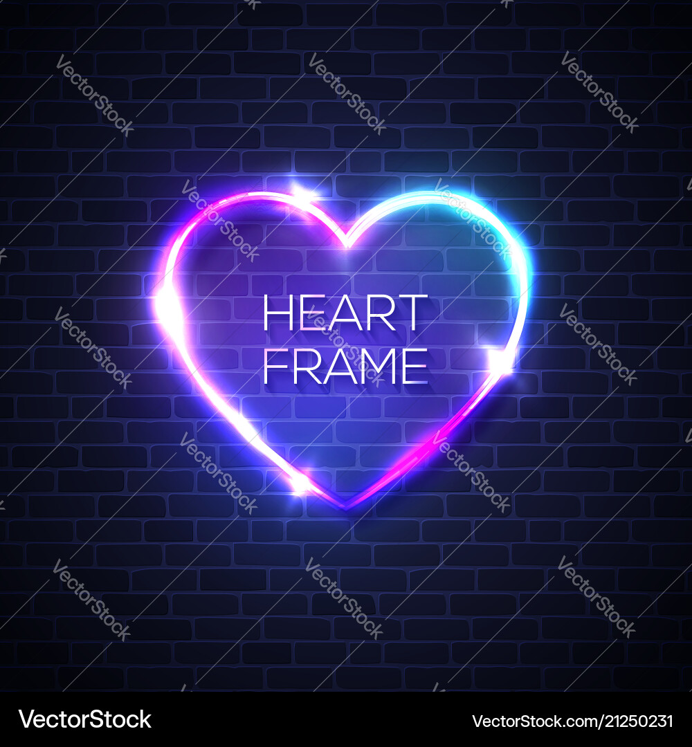 Heart neon realistic sign on brick texture wall Vector Image
