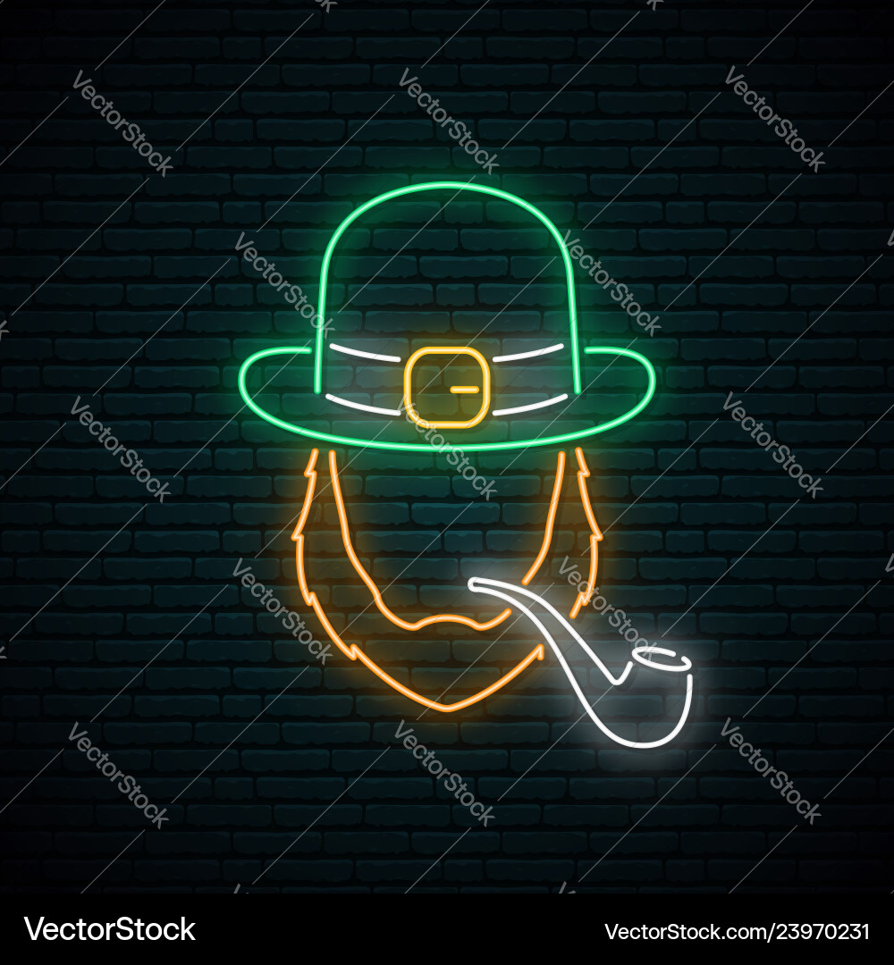 Irishman with smoking pipe neon sign Royalty Free Vector