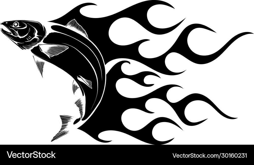 Jumping salmon fish in retro style isolated on Vector Image
