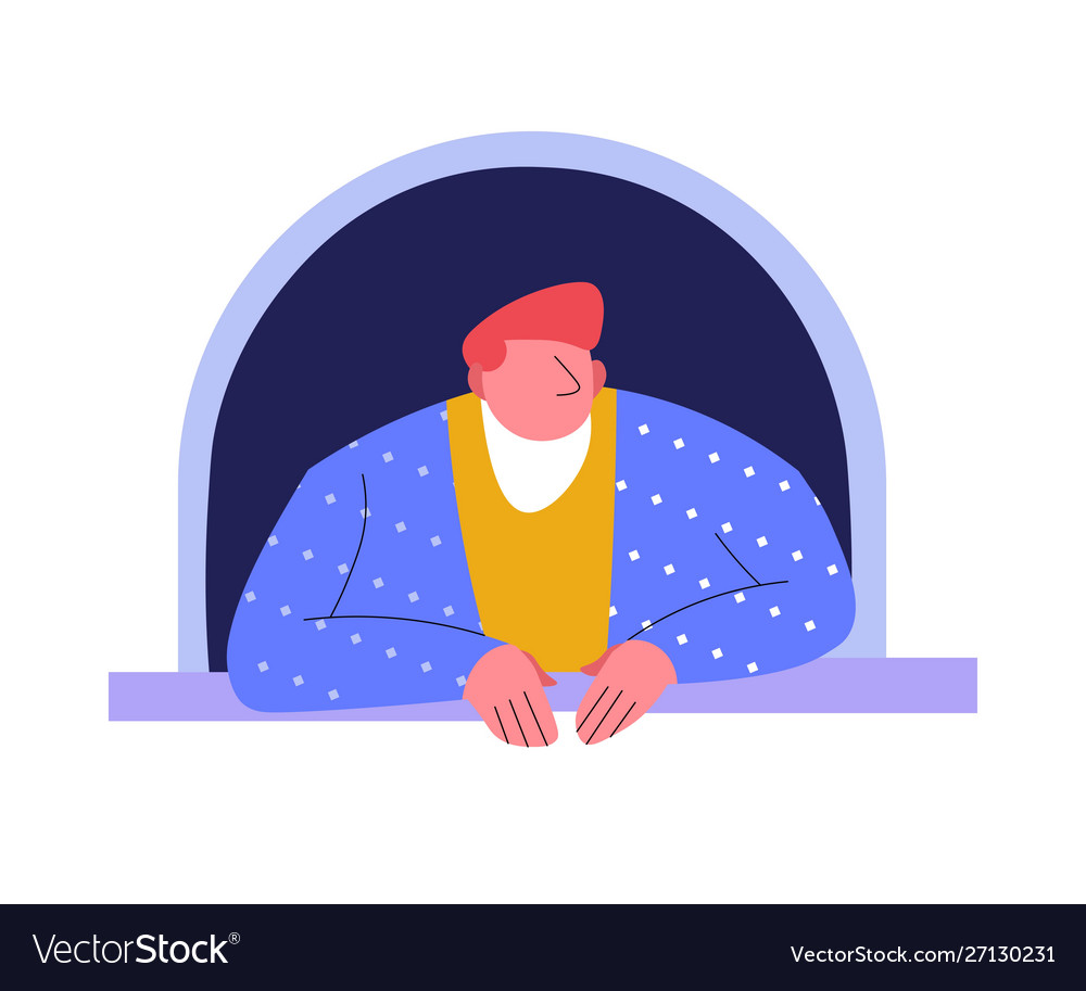 Man in window frame rounded framework isolated Vector Image