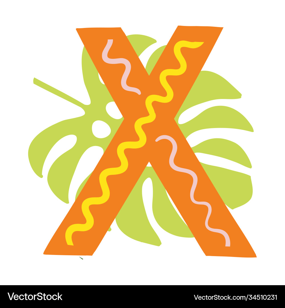 Orange bright letter isolated capital x Royalty Free Vector