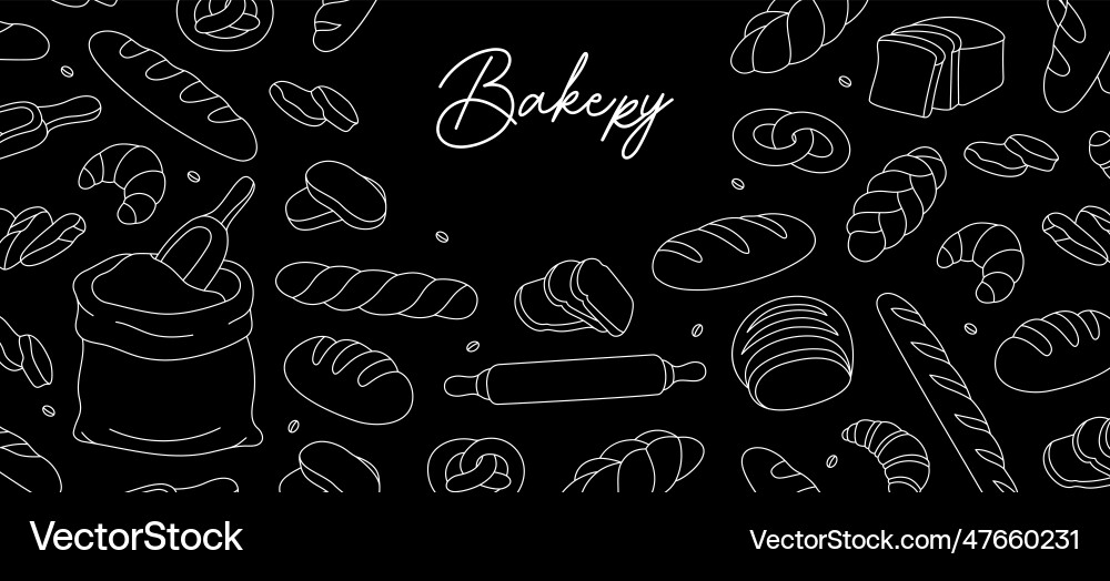 Pastry shop horizontal outline banner bakery Vector Image