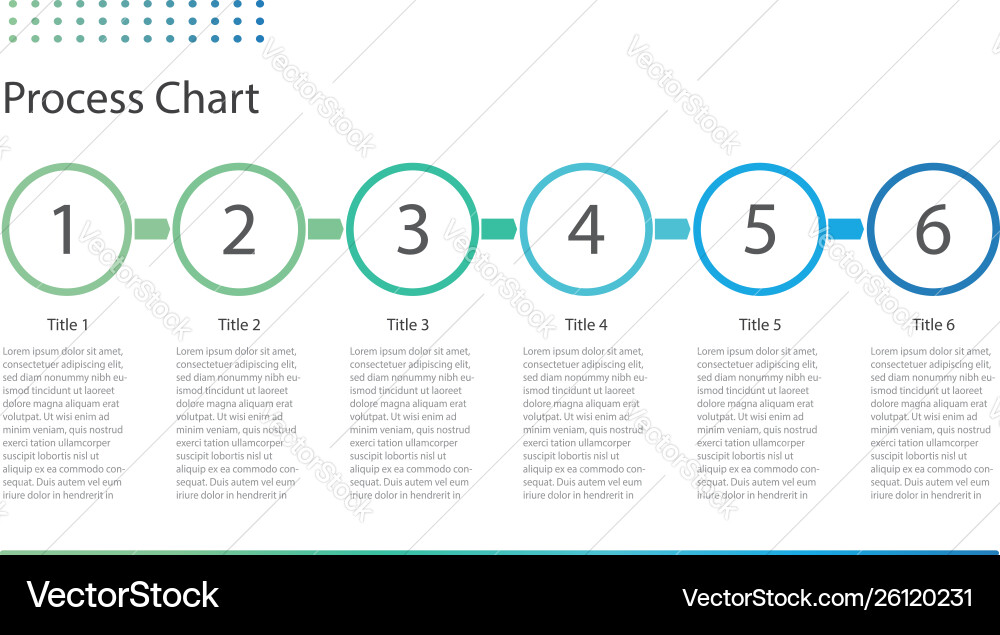 Process chart template with six steps Royalty Free Vector