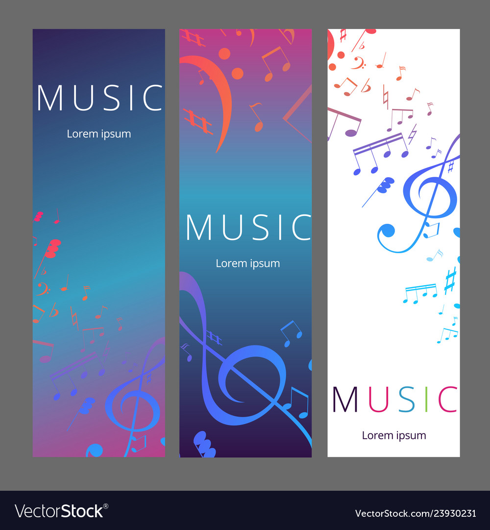 Set of abstract banners with colored music key Vector Image