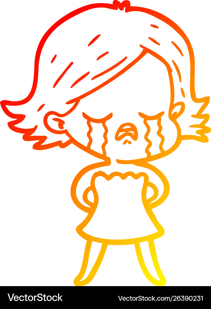 Warm gradient line drawing cartoon girl crying Vector Image