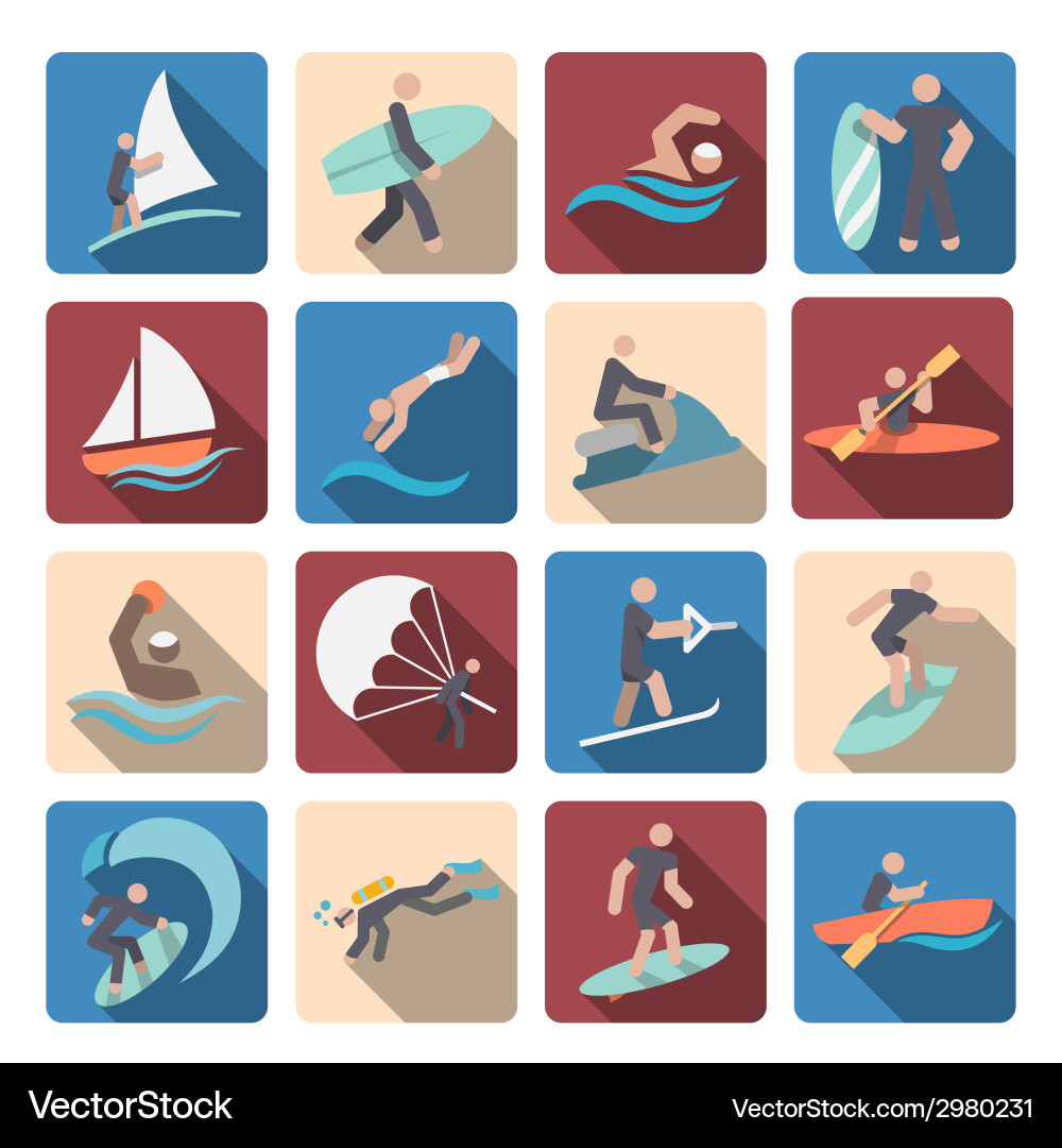 Water sports icons set colored Royalty Free Vector Image