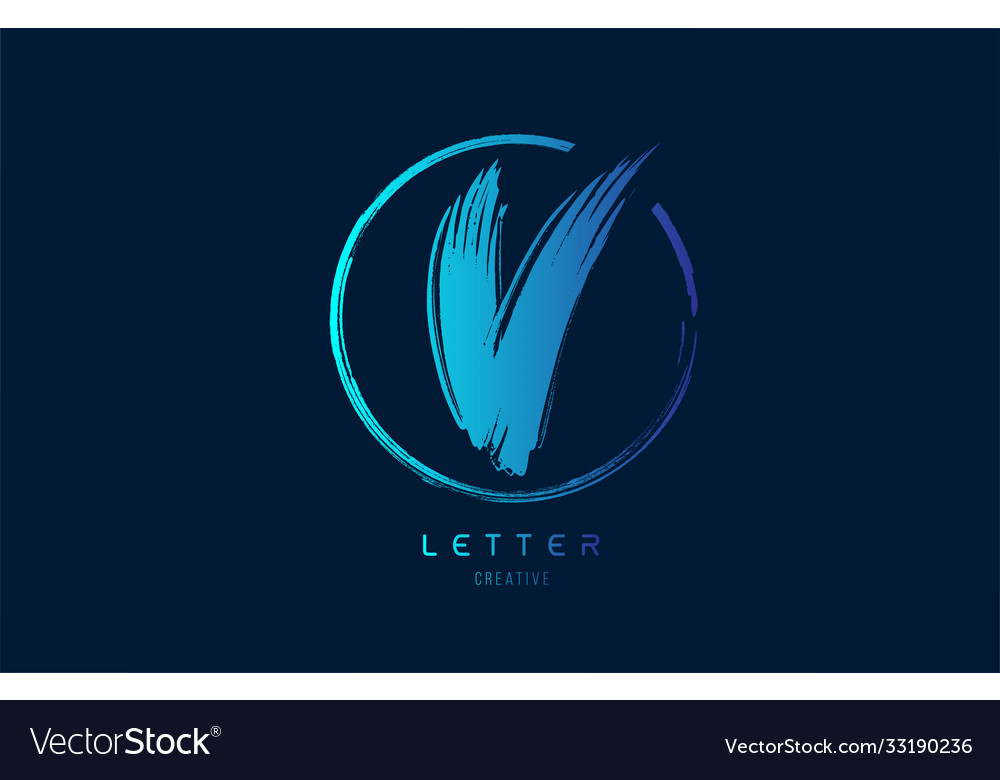 Blue hand grunge brush letter v icon logo Vector Image