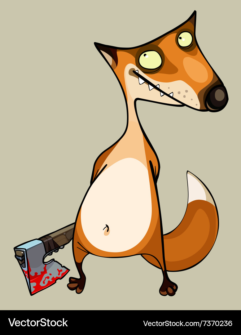 Cartoon sly fox with a bloody ax Royalty Free Vector Image