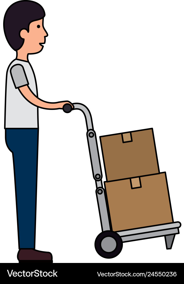 Delivery worker with cart avatar character Vector Image