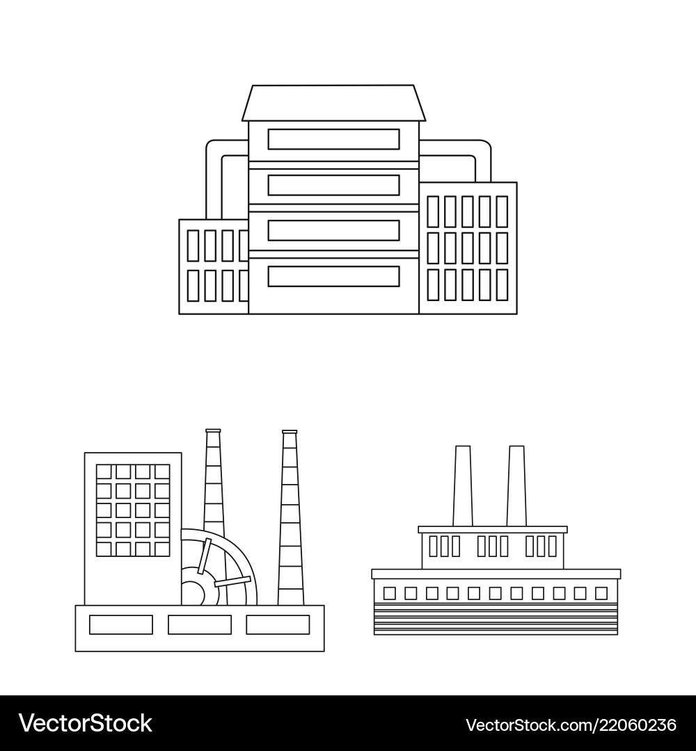 Factory and facilities outline icons in set Vector Image