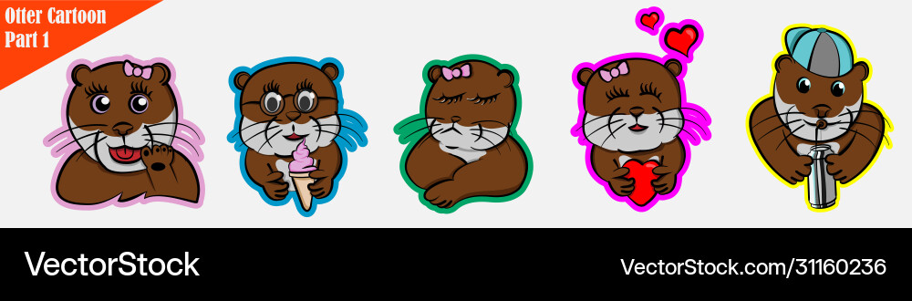 Funny cartoon many expression animals otter pet Vector Image