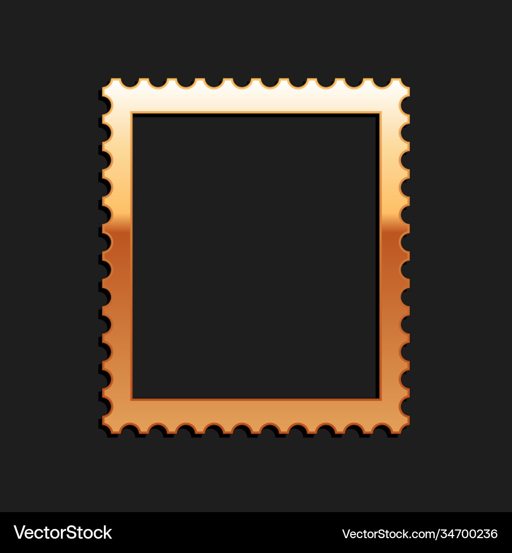Gold postal stamp icon isolated on black Vector Image