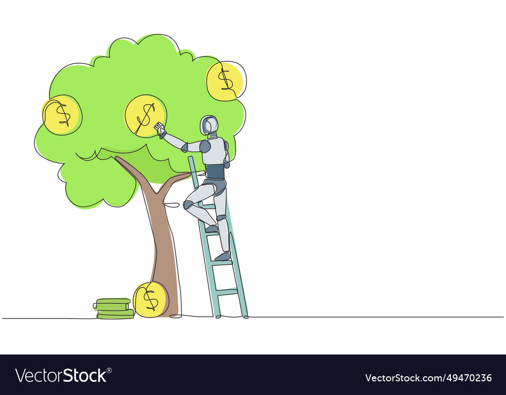 Single continuous line drawing robot picking Vector Image
