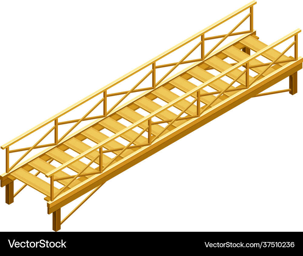 Straight wooden bridge with balustrade railing Vector Image