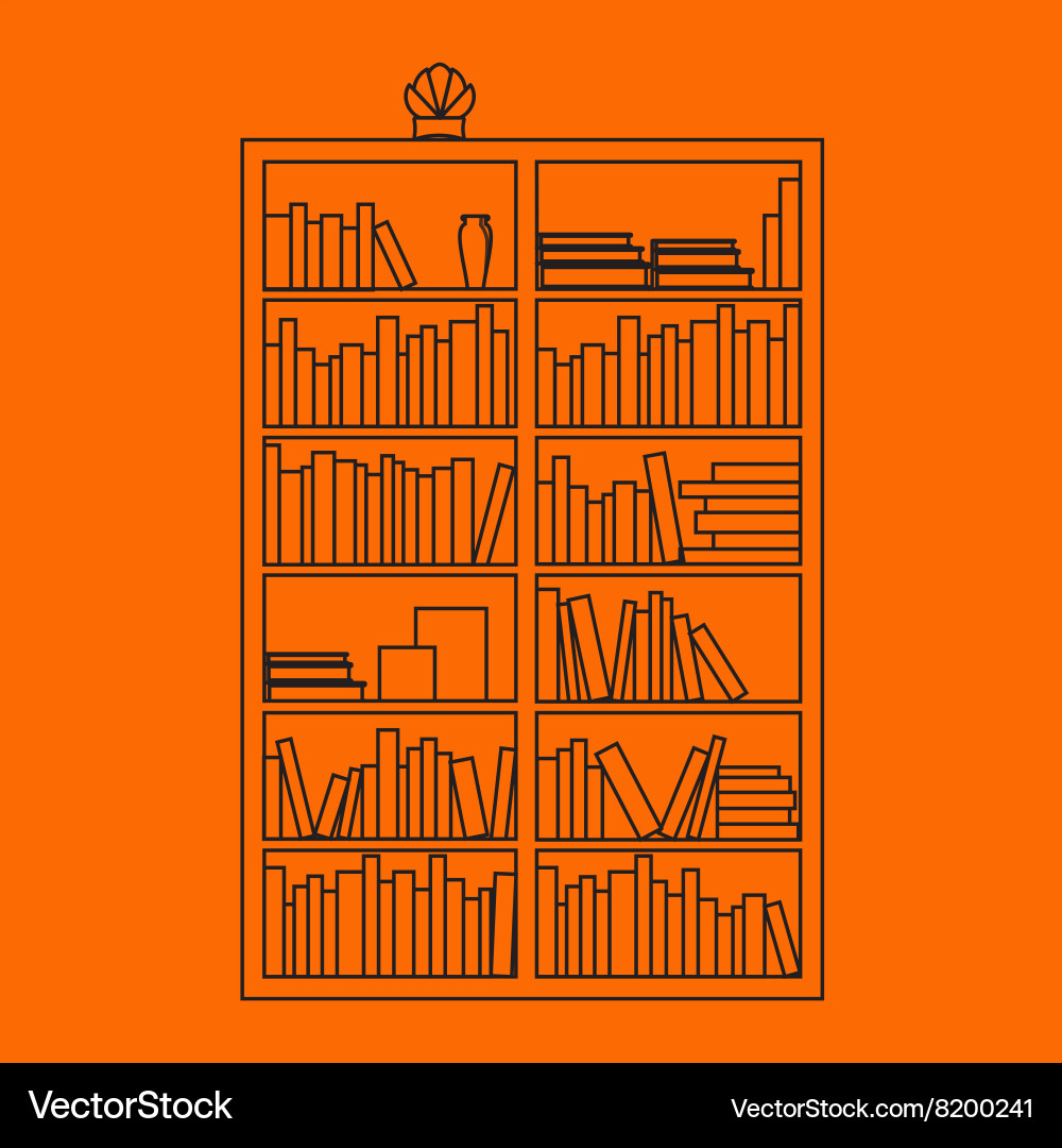 Bookshelf outline with books in Royalty Free Vector Image