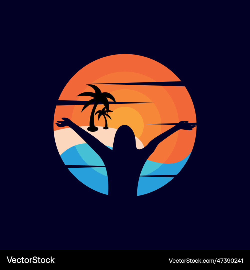 Circle beach and woman surrendering hans Vector Image