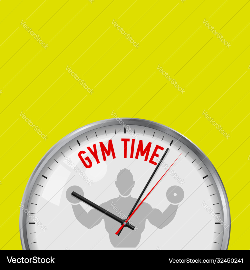 Gym time white clock with motivational slogan Vector Image
