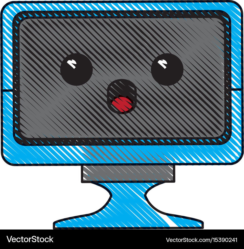 Kawaii screen monitor computer device Royalty Free Vector