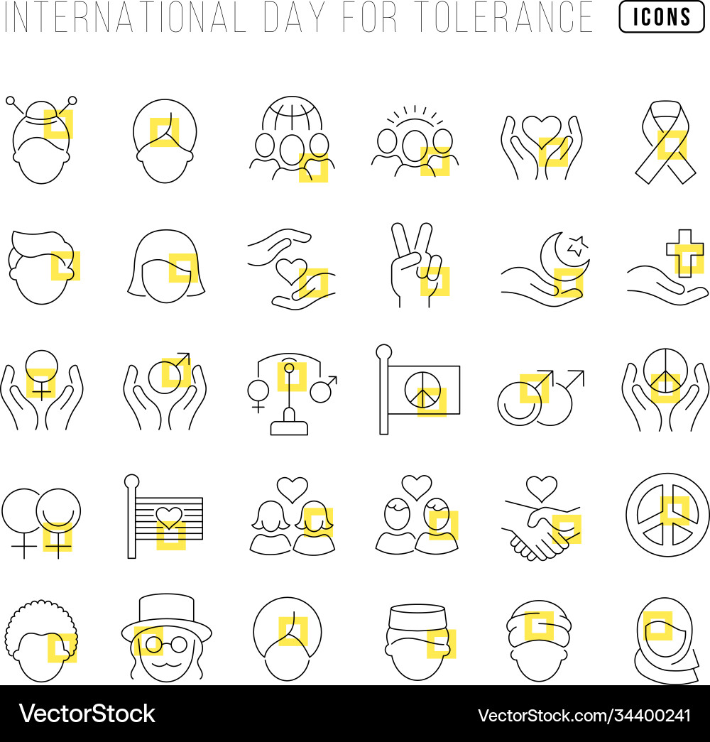 Line icons international tolerance day Royalty Free Vector