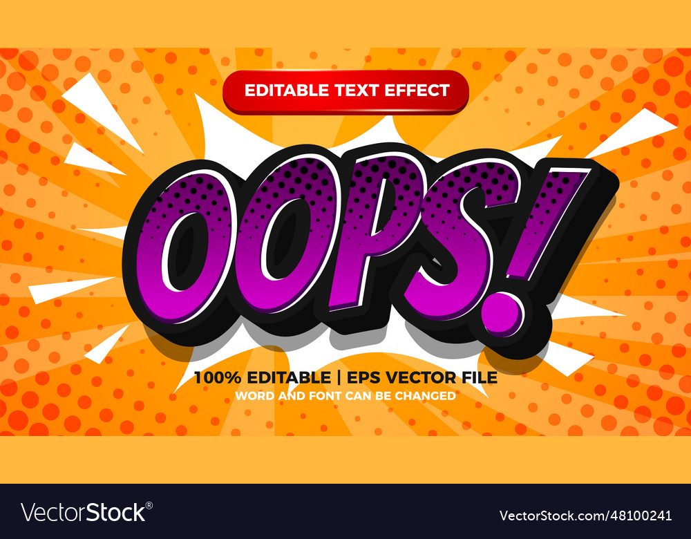 Oops comic editable text effect with halftone Vector Image
