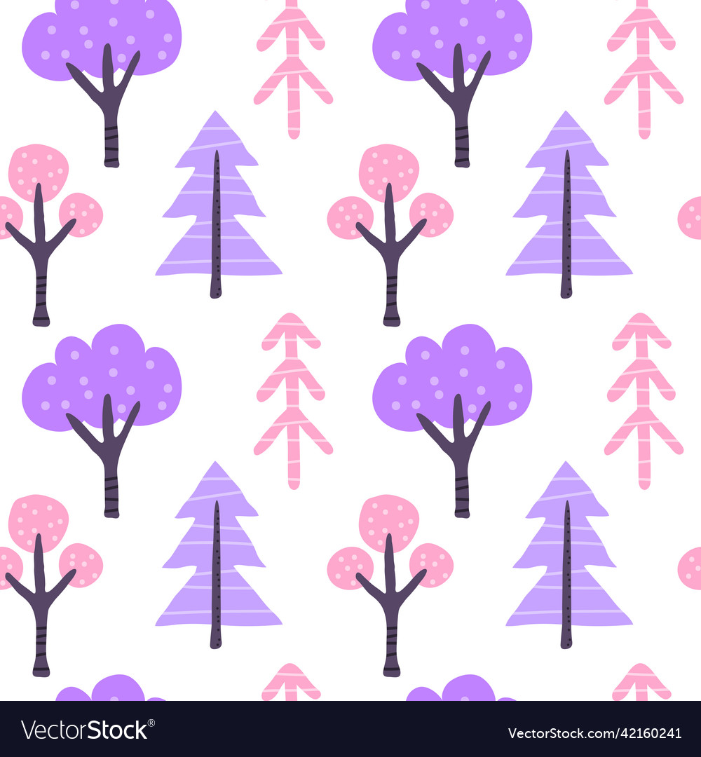 Seamless pattern with doodle trees Royalty Free Vector Image