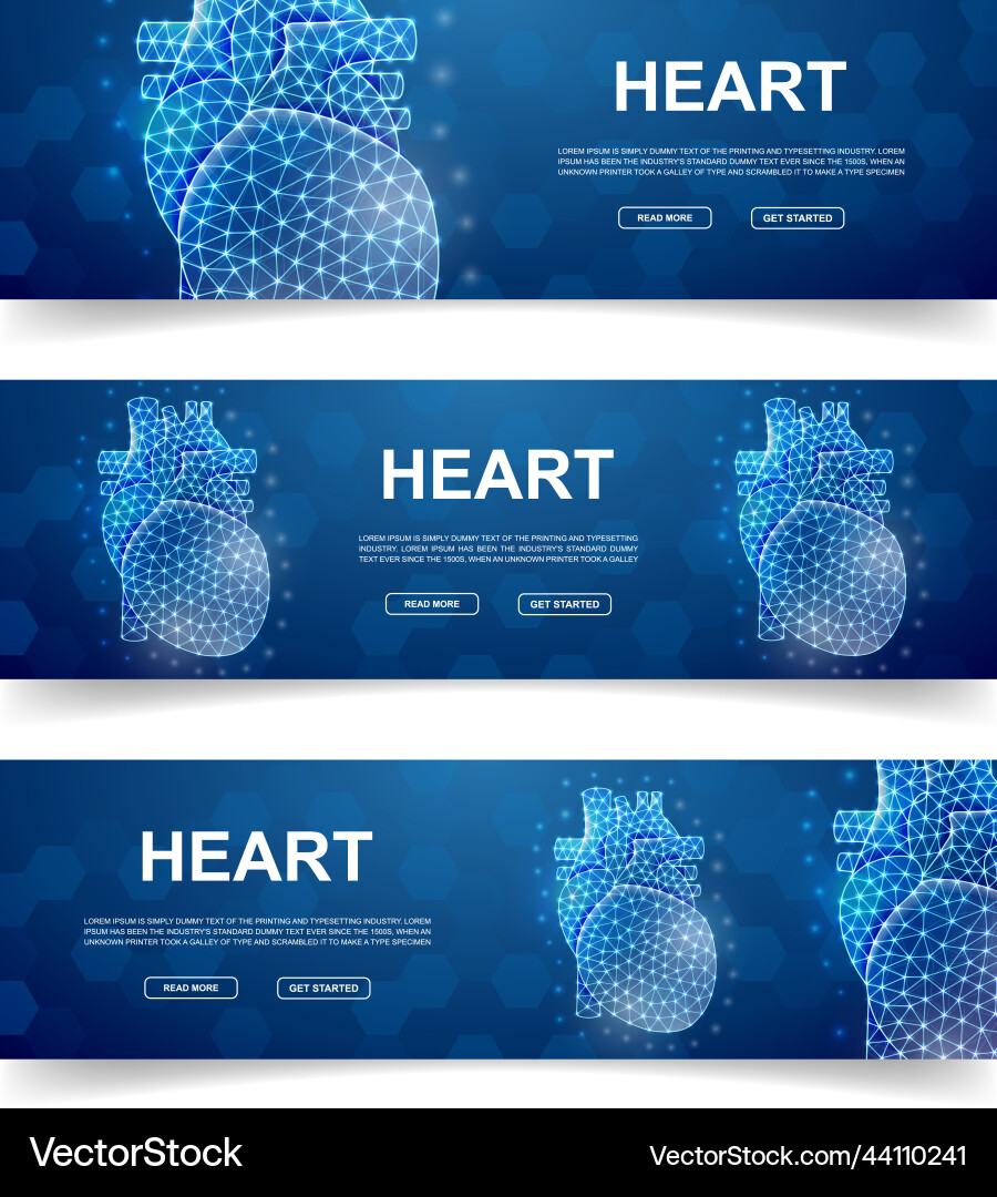 Set of three heart horizontal banners horizontal Vector Image
