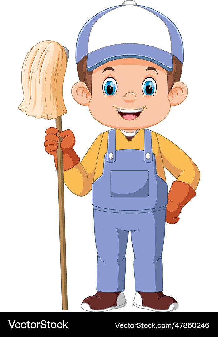A man cartoon character cleaner holding mop Vector Image