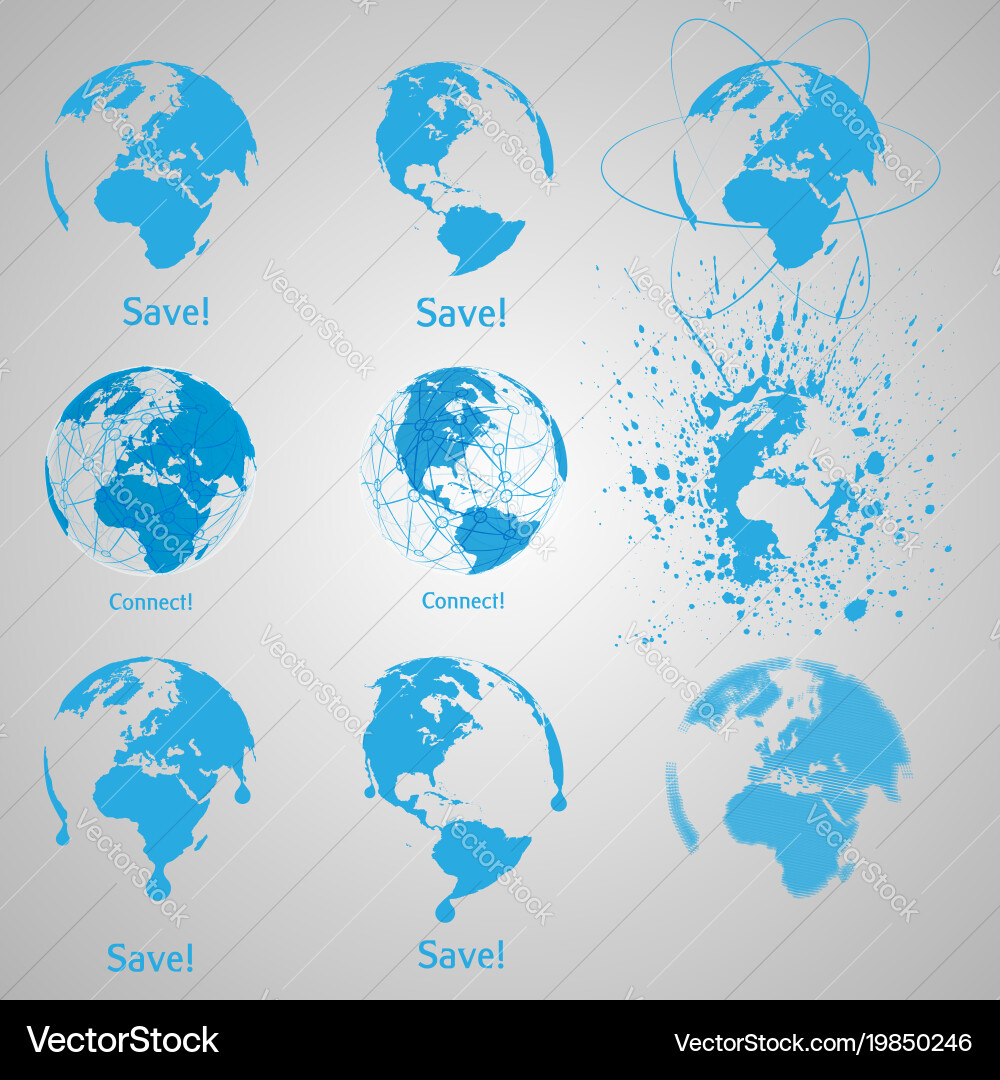 A set of blue earth Royalty Free Vector Image - VectorStock