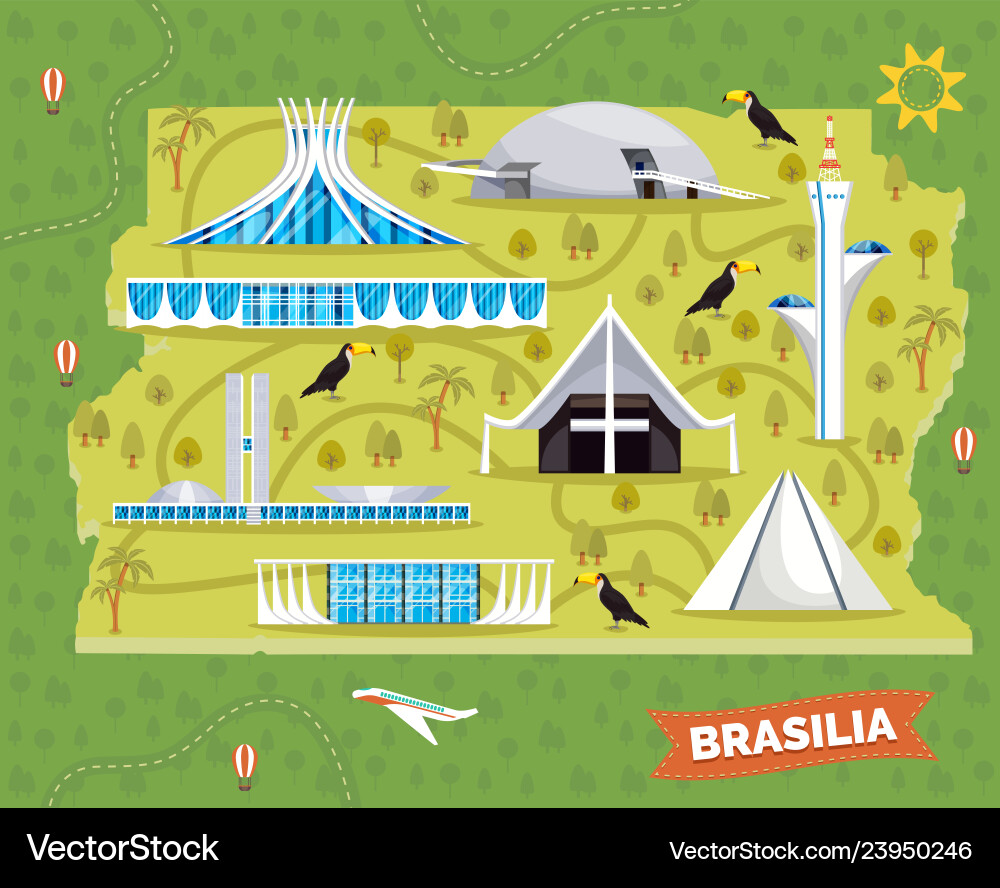 Brazil map with sightseeing places and landmarks Vector Image