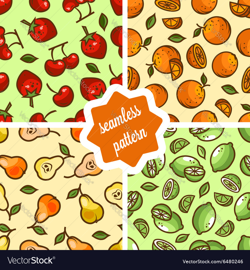 Cute fruit patterns set Royalty Free Vector Image