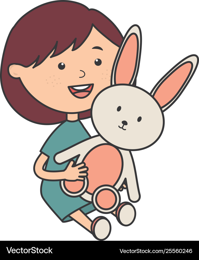 Cute little girl with rabbit stuffed Royalty Free Vector