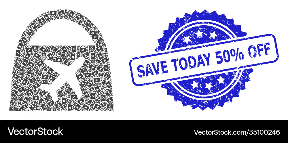 Grunge save today 50 percent off seal Royalty Free Vector