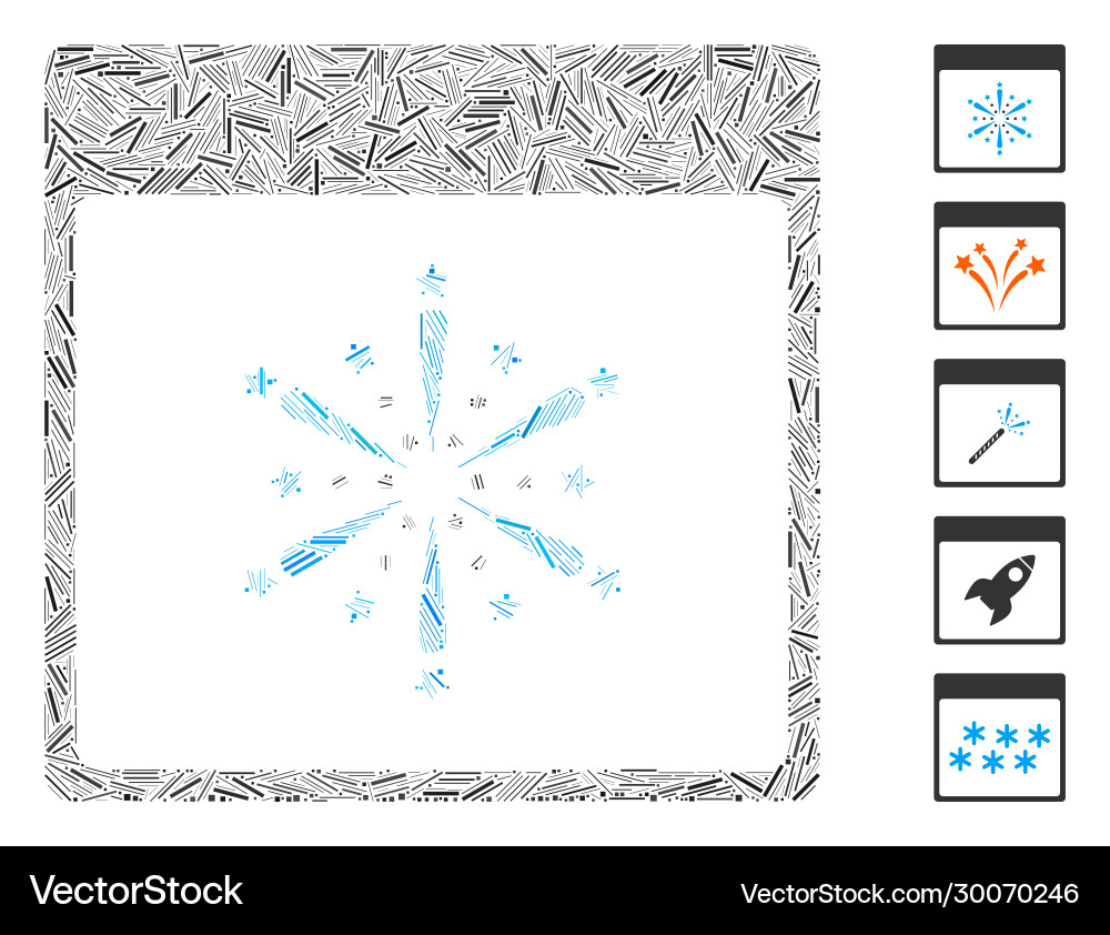 Line collage fireworks boom calendar page Vector Image