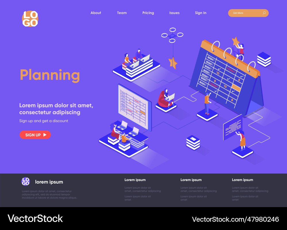 Planning isometric landing page business Vector Image