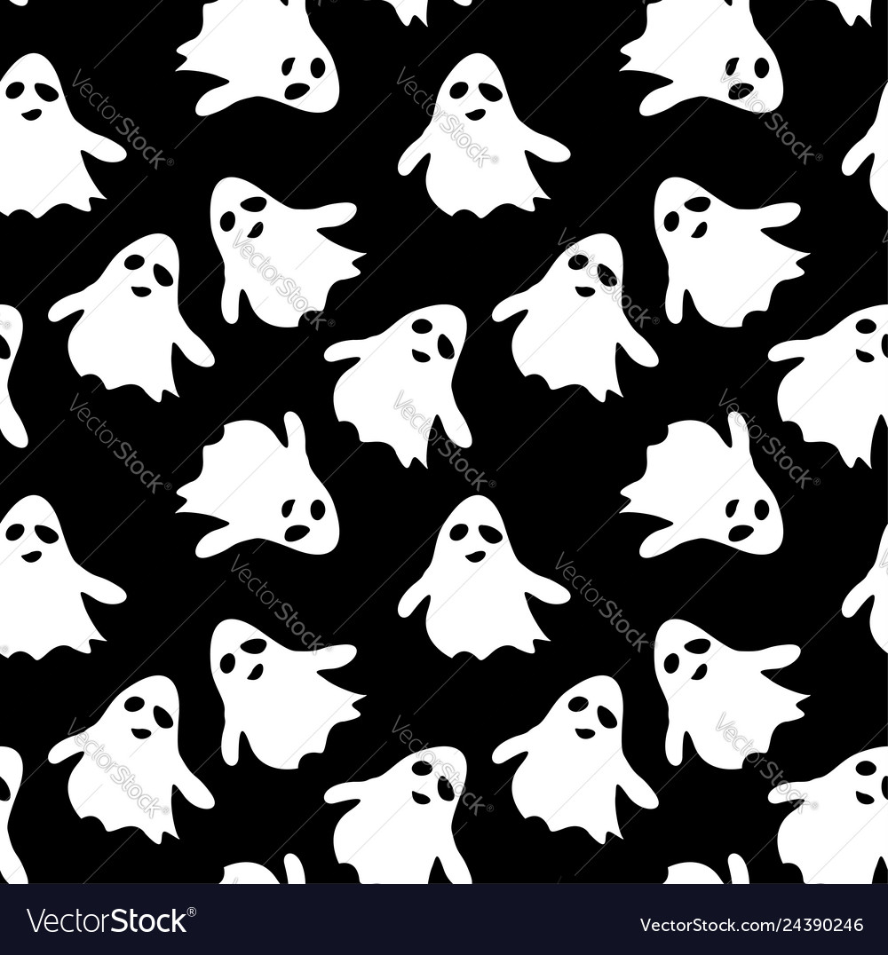 Seamless pattern black background with ghost Vector Image