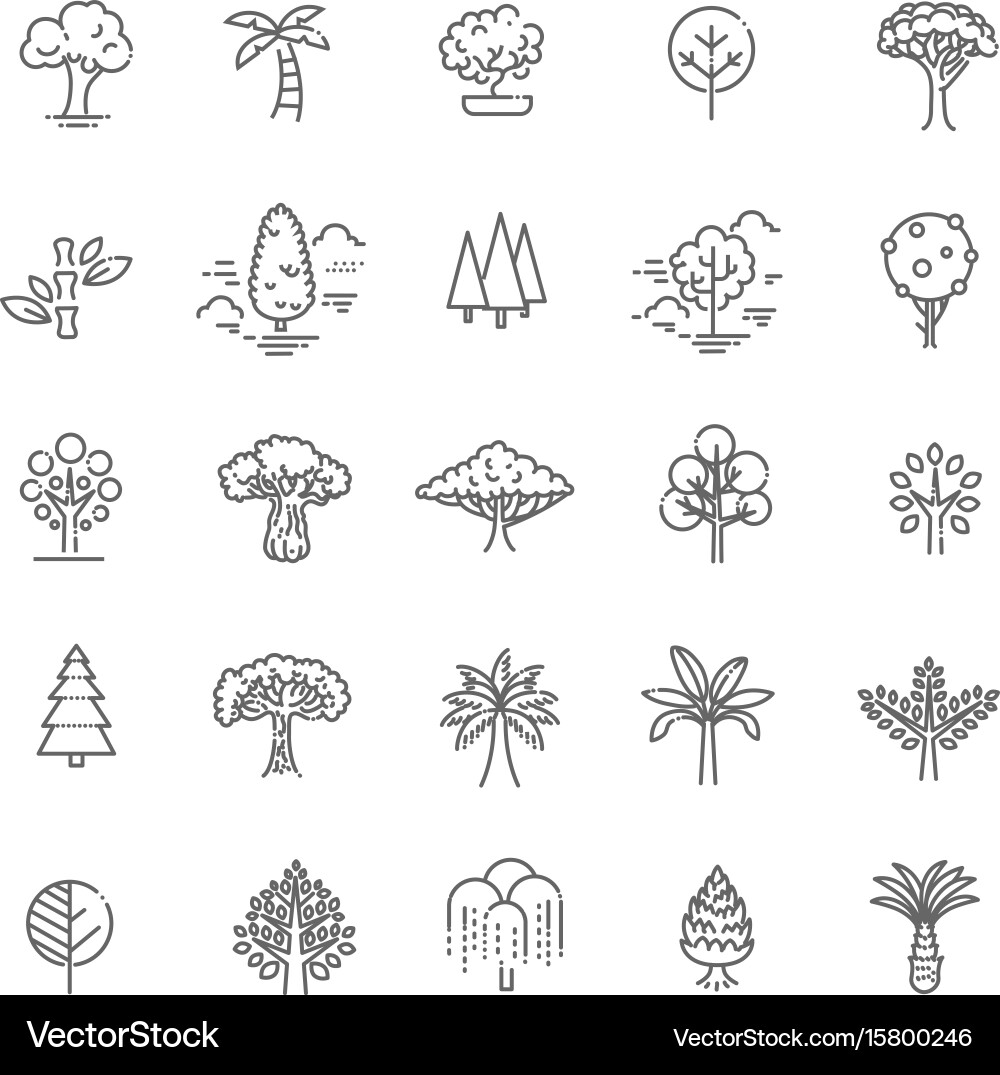 Set of tree shape line icons Royalty Free Vector Image