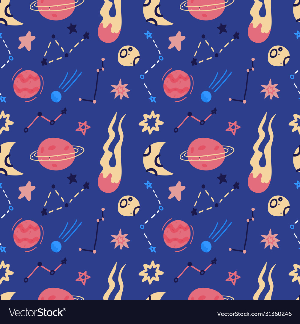 Space seamless pattern planets orbits flying Vector Image