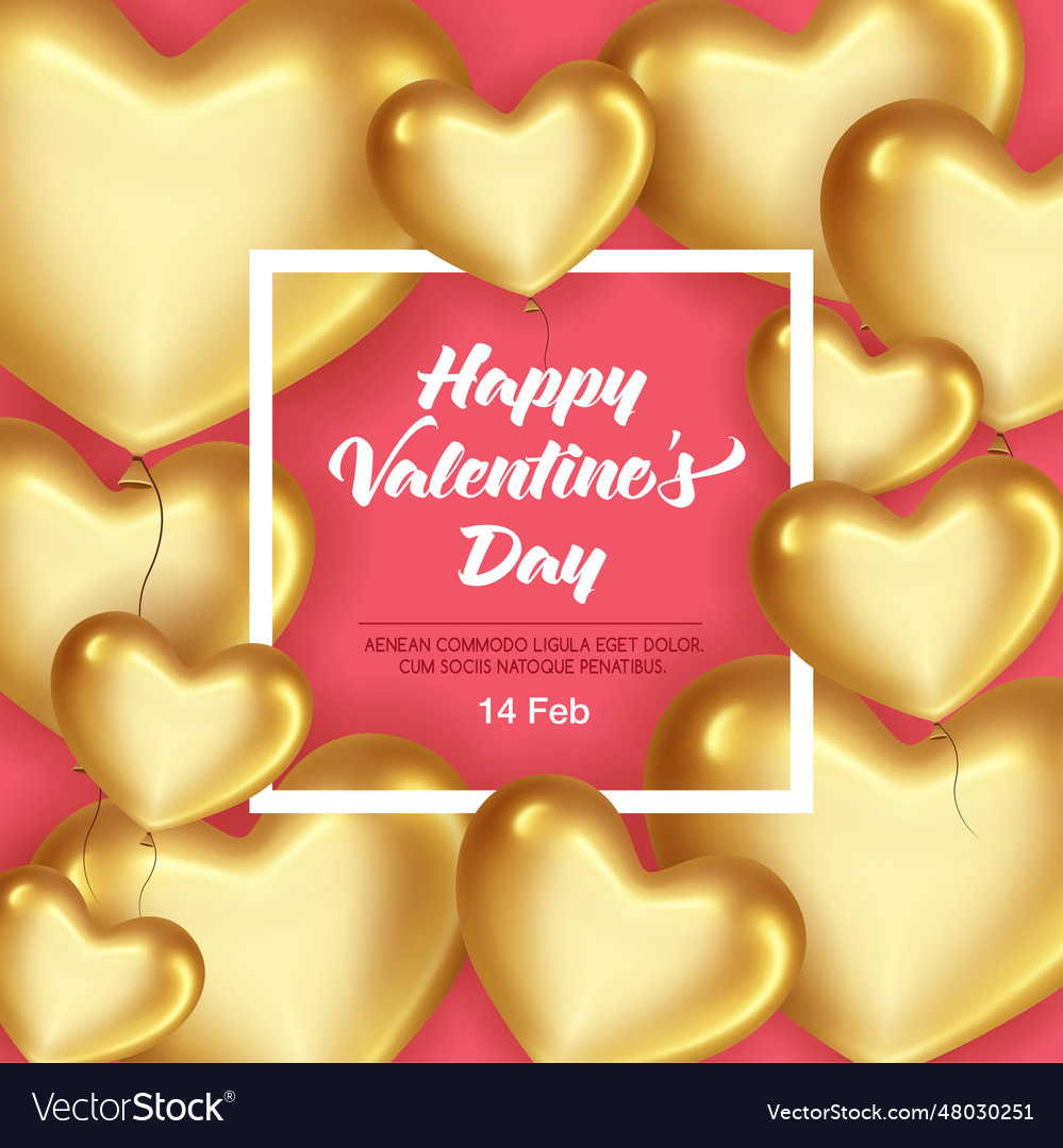 Card with frame and gold hearts on valentines day Vector Image