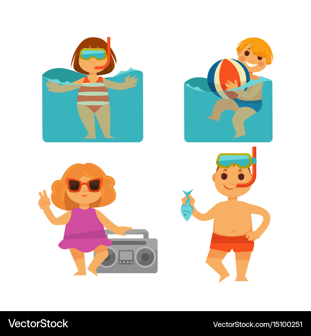 Children holiday vacations at beach flat Vector Image