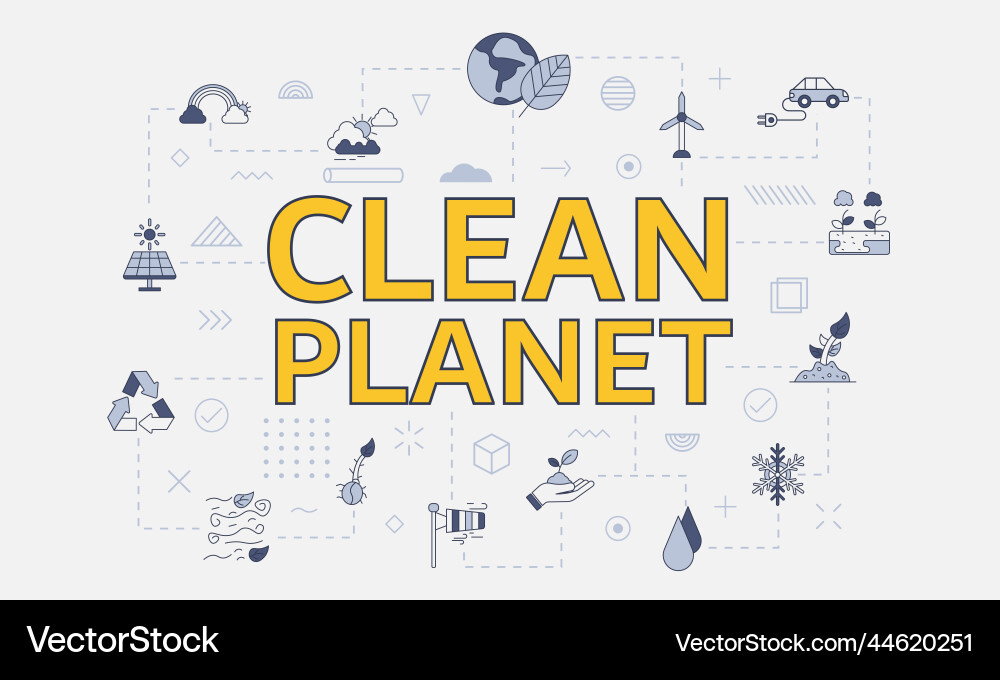 Clean planet concept with icon set big word Vector Image