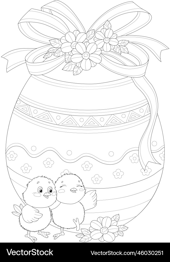 Cute cartoon chickens with easter egg with bow Vector Image