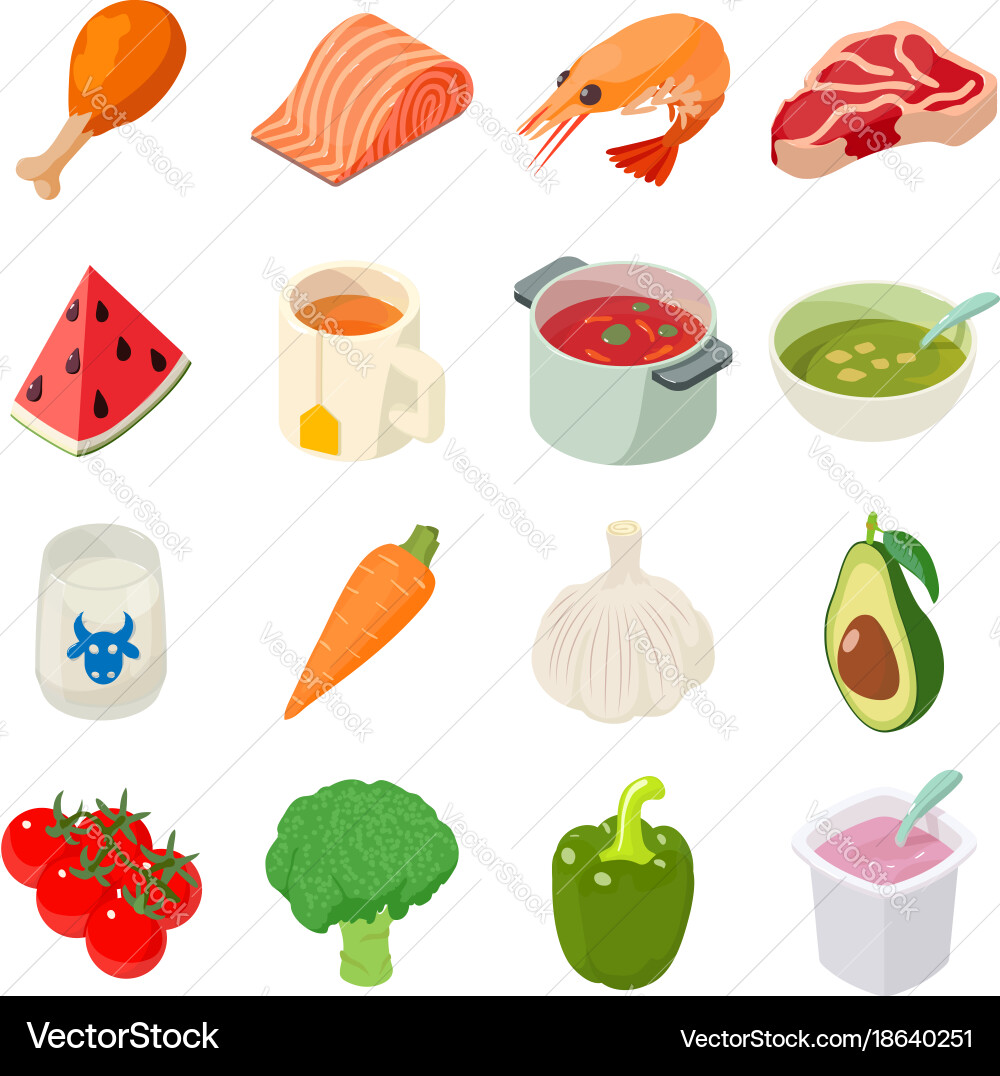 Food icons set isometric style Royalty Free Vector Image